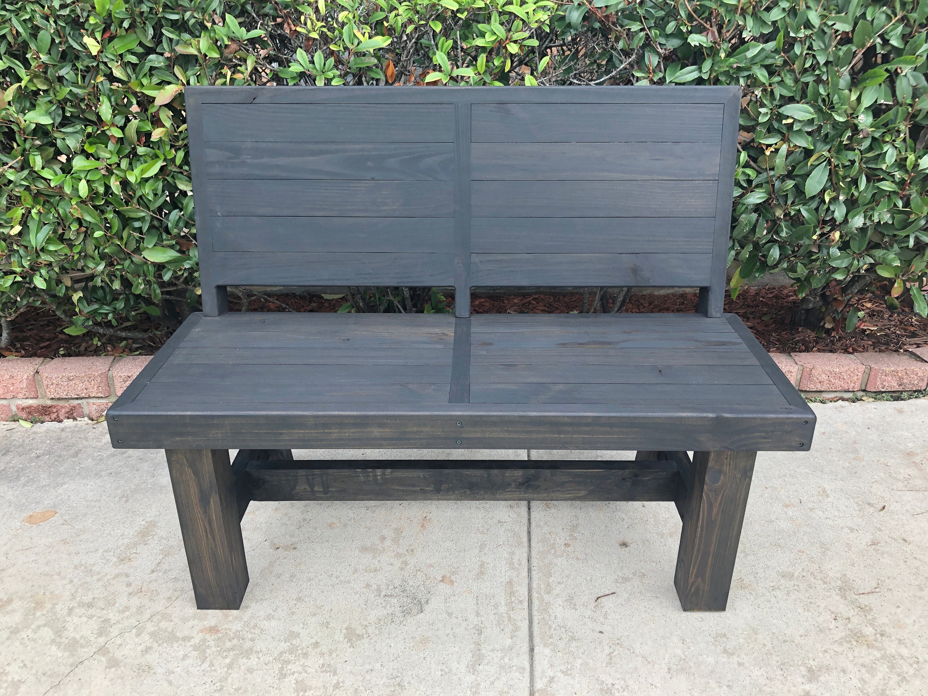 Farmhouse Outdoor Wood Bench with Back Rest- Solid Wood- Handcrafted