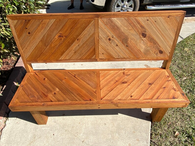 Herringbone Design Outdoor Wood Bench With Back Rest Solid - Etsy