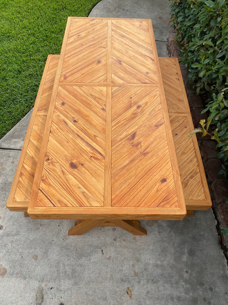 Handcrafted Herringbone Table Bench Set Solid Wood - Etsy