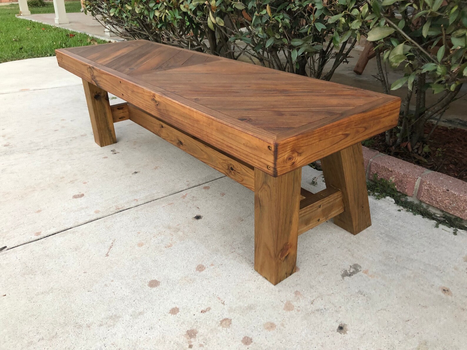 Herringbone Design Outdoor Wood Bench Solid Wood - Etsy