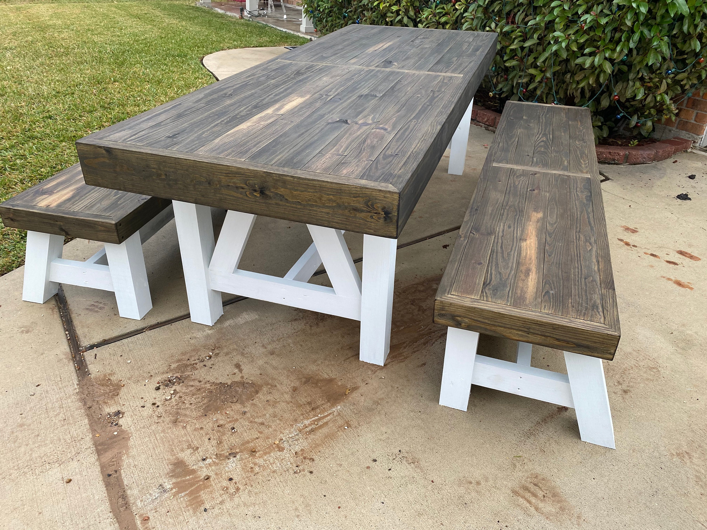 Handcrafted Outdoor Farmhouse Rustic Table Bench Set Solid | Etsy