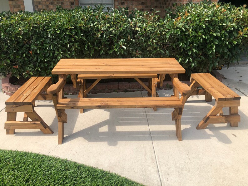 Stained and Sealed Outdoor Convertible Picnic Table and Bench - Etsy