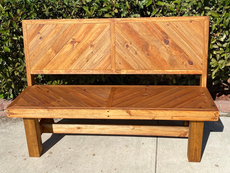 Herringbone Design Outdoor Wood Bench With Back Rest Solid | Etsy