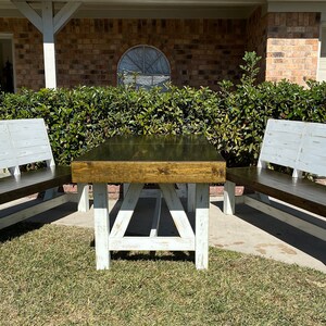 Farmhouse Distressed Outdoor Rustic Table Bench W/backs Set Solid Wood ...