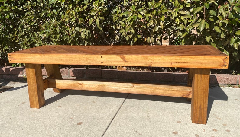 Herringbone Design Outdoor Wood Bench Solid Wood - Etsy