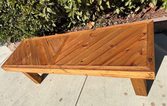 Herringbone Design Outdoor Wood Bench Solid Wood Etsy