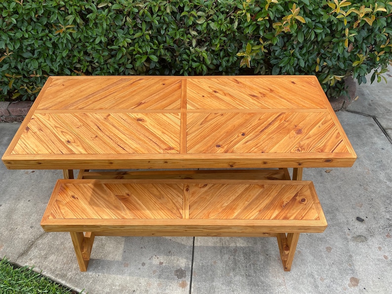 Handcrafted Herringbone Table Bench Set Solid Wood - Etsy