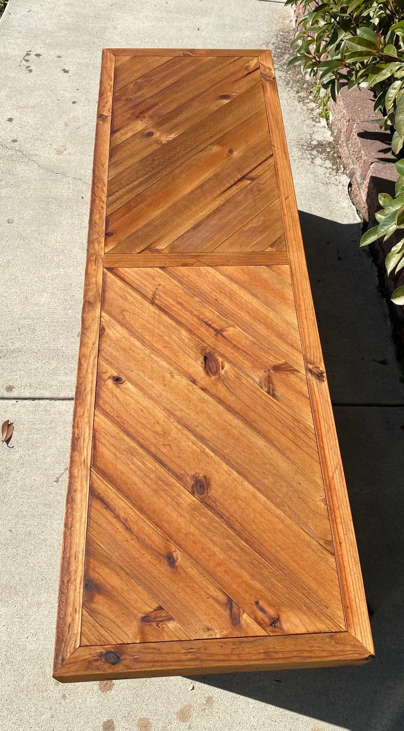 Herringbone Design Outdoor Wood Bench Solid Wood - Etsy