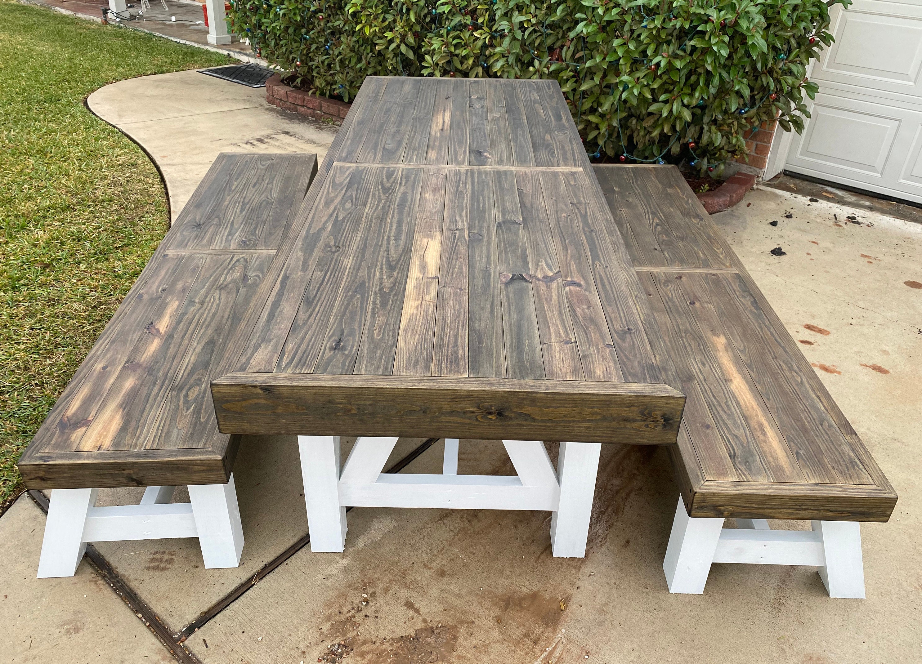 Handcrafted Outdoor Farmhouse Rustic Table Bench Set Solid | Etsy