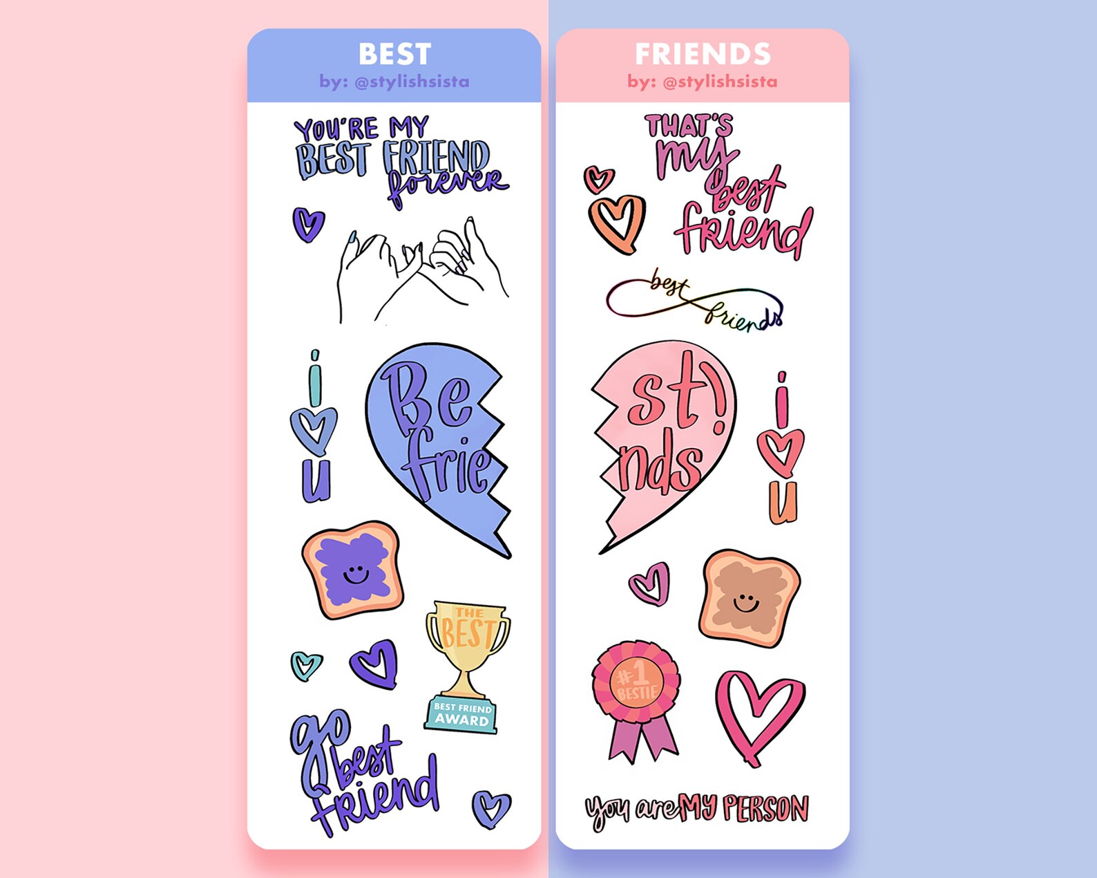 Best Friend Sticker Sheets | Etsy