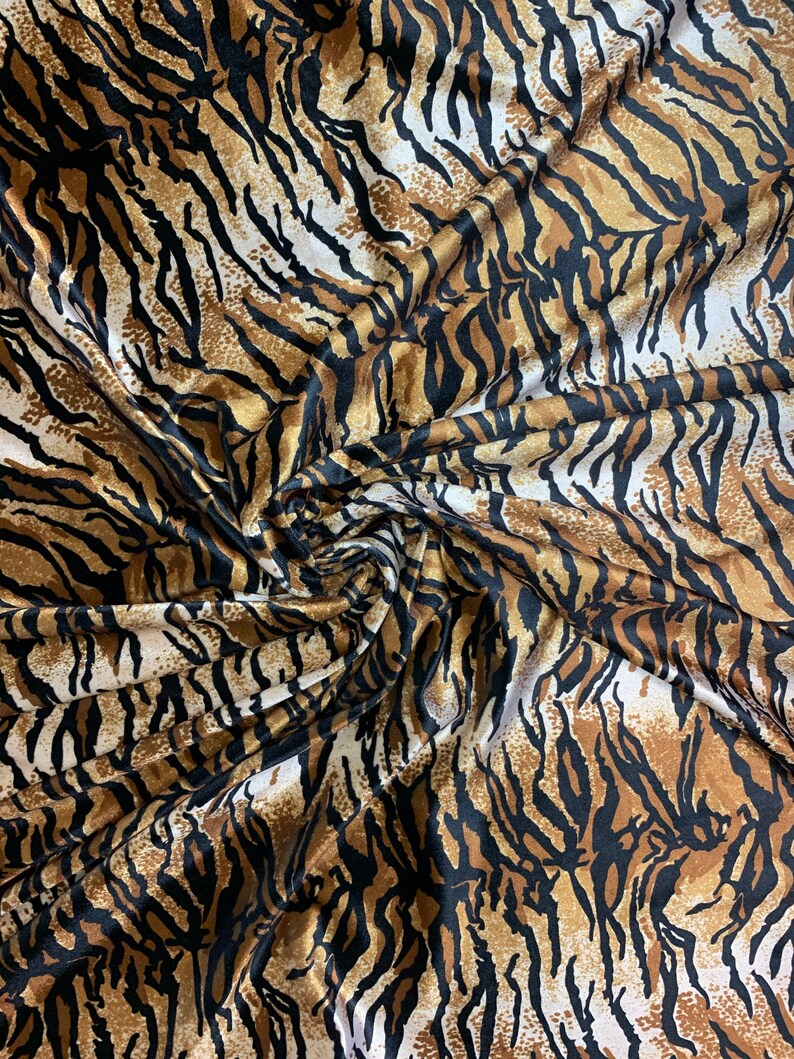 Tiger Print Stretch Velvet Fabric, Animal Design, Polyester Spandex ...
