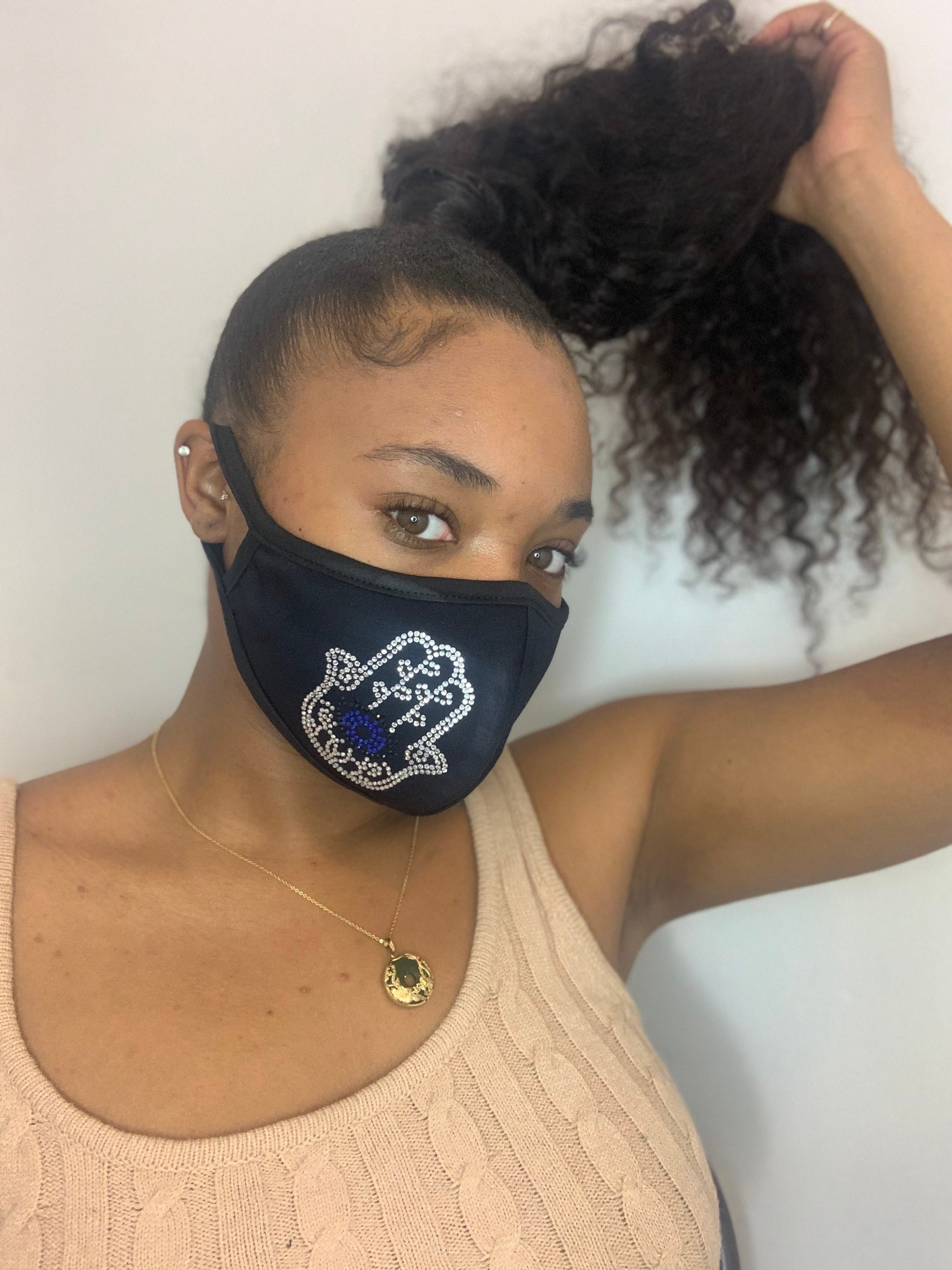 Hamsa face mask rhinestone hamsa face mask boho mask black | Etsy