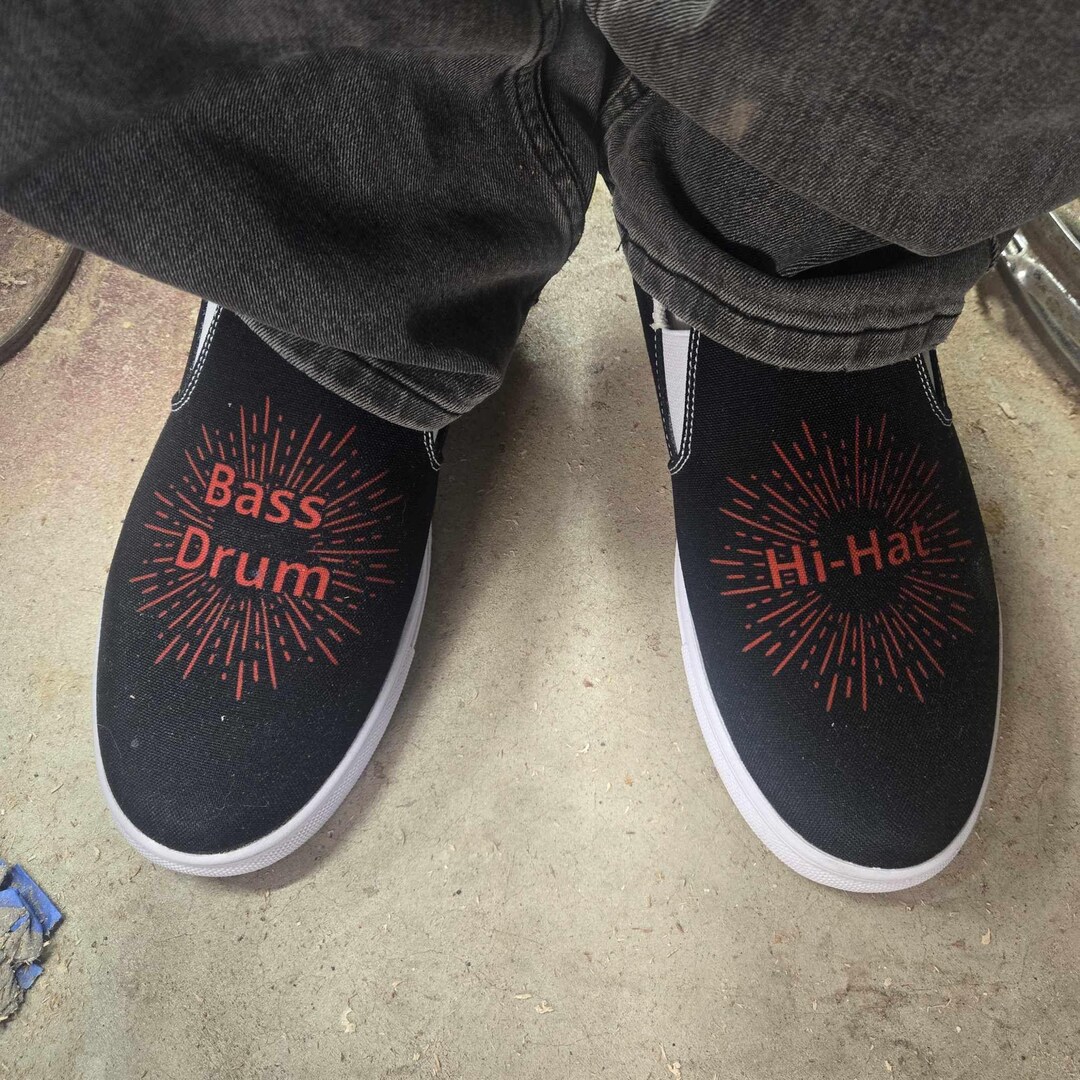 Drummer Shoes, Hi-hat Bass Drum, Black & Red Men’s Slip-on Canvas Shoes ...