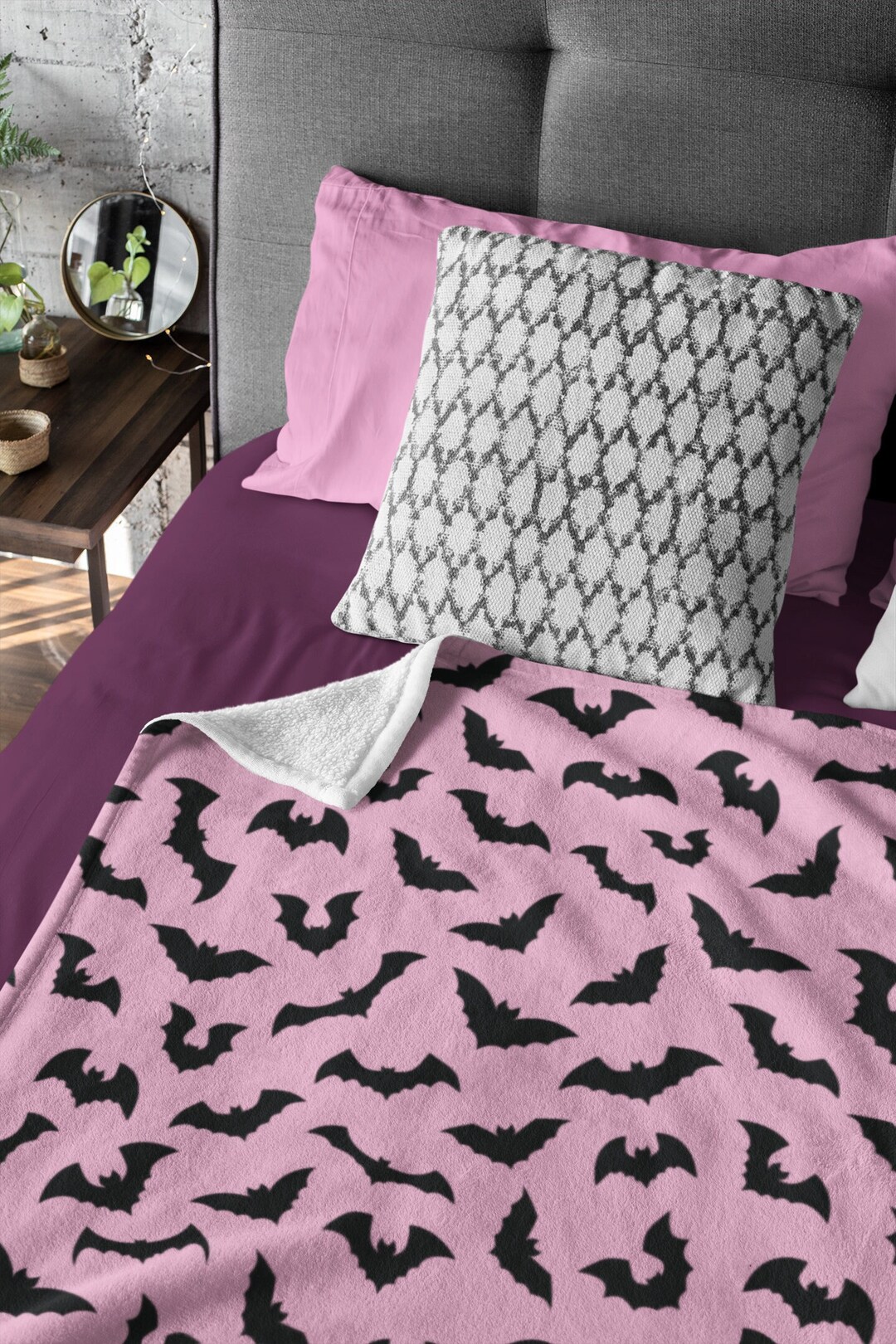 Pink Bats Throw Blanket | Pastel Goth Spooky Cute Girly Pink Bats ...