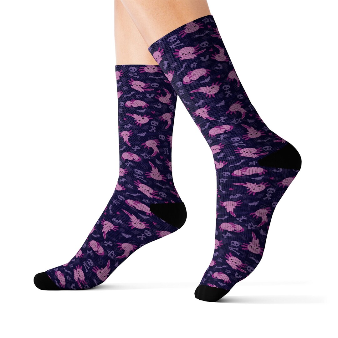 Pastel Goth Axolotl Socks | Spooky Cute Kawaii Punk Creepy Purple Dark ...