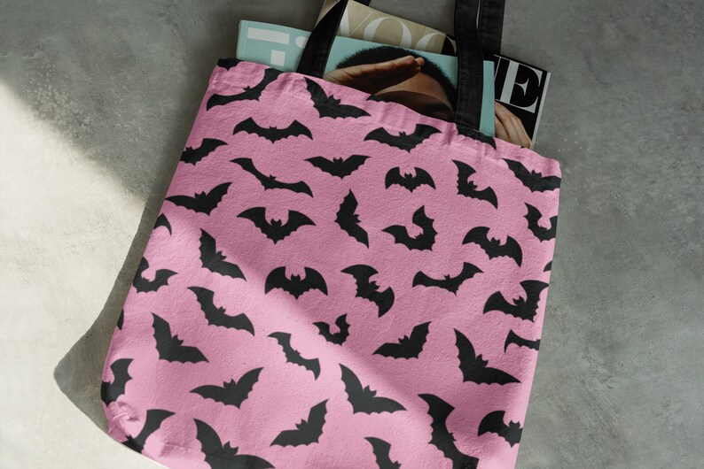Pastel Goth Pink Bats Tote Bag Aesthetic Fashion Side - Etsy