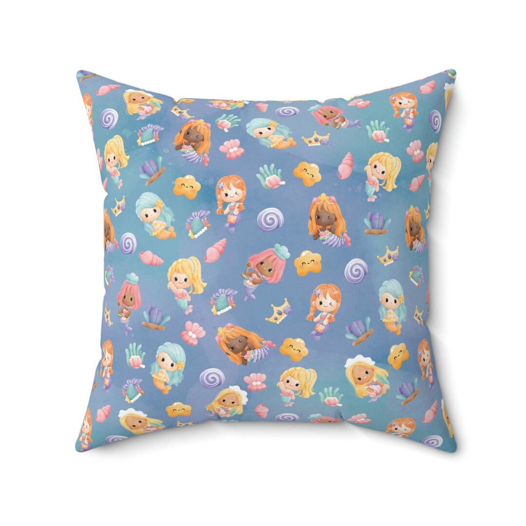 Cute Cartoon Mermaids Pillow Case | Kawaii Chibi Mermaid Watercolor ...