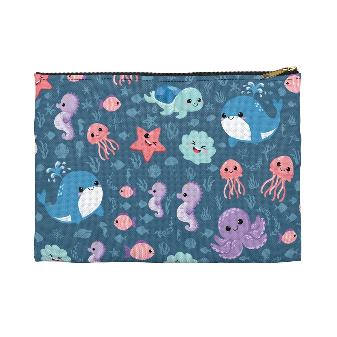 Kawaii Sea Animals Makeup Bag | Accessory Pouch | Cute Underwater Ocean ...