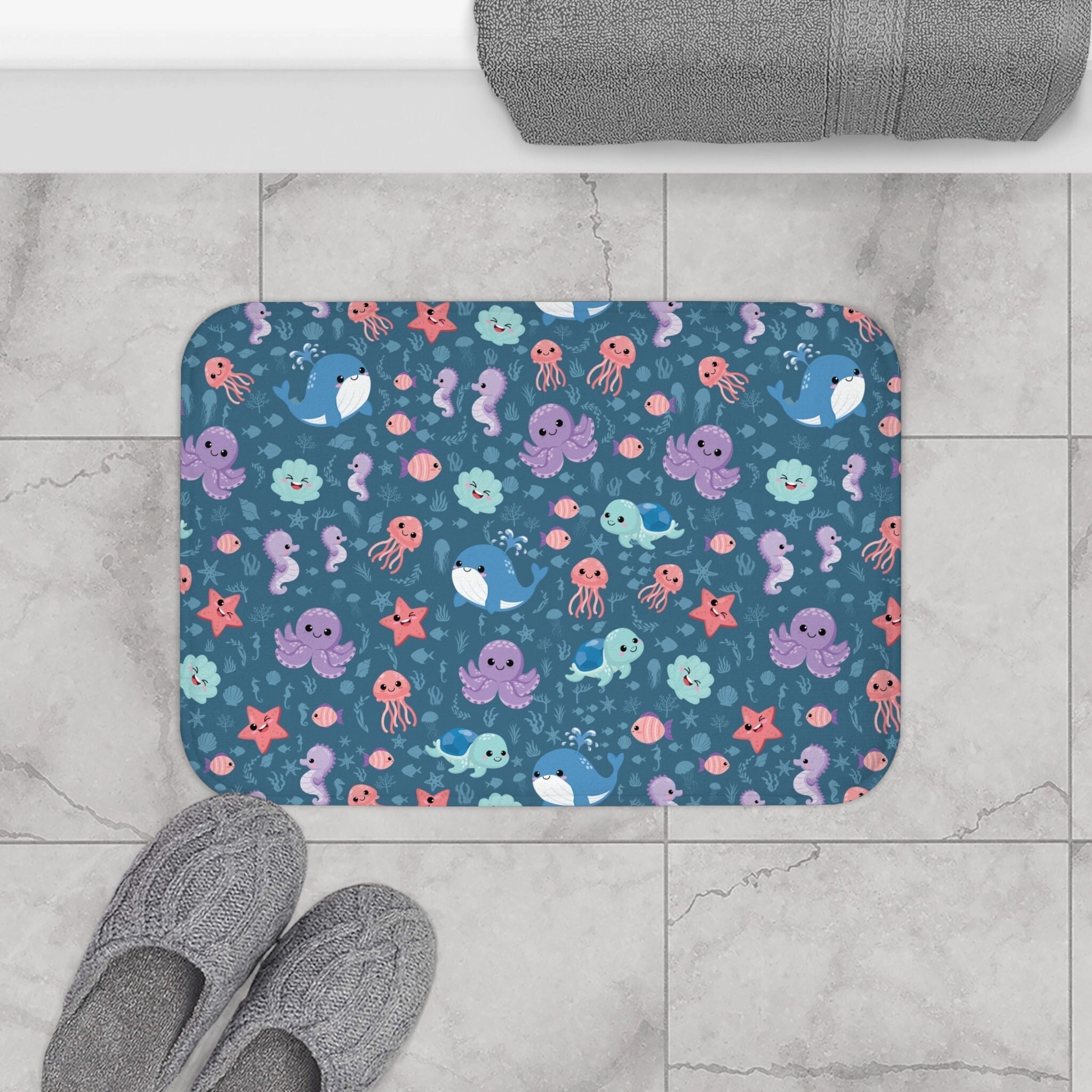 Kawaii Sea Animals Bath Mat Bathroom Home Decor Cute - Etsy