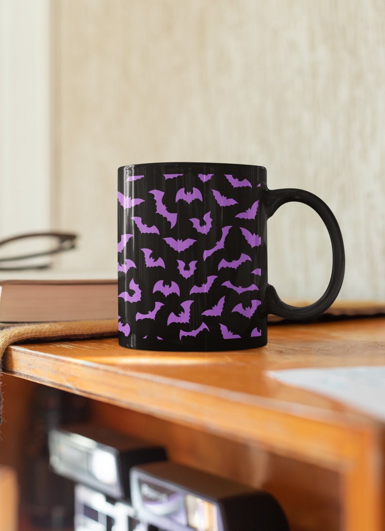 Pastel Goth Black Purple Pink Spooky Bats Mug 11oz Coffee Tea Halloween ...