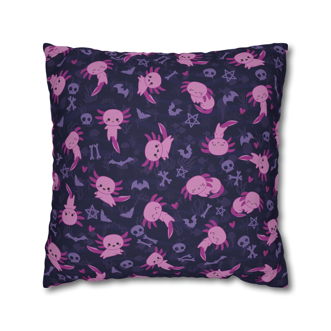 Pastel Goth Axolotl Pillow Cover Spooky Cute Kawaii Punk Creepy Purple ...