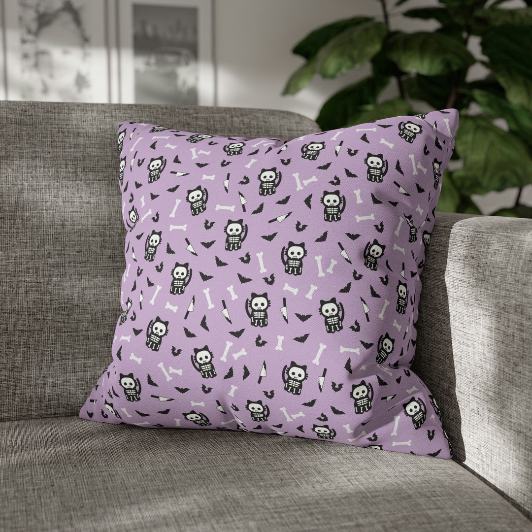 Pastel Goth Skeleton Cat Pillow Case Spooky Cute Kawaii Punk Creepy ...