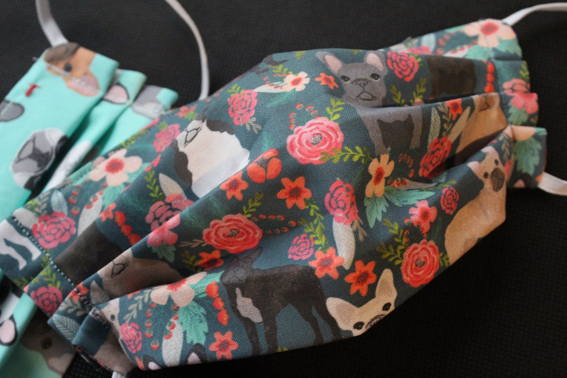 French Bulldog Cloth Face Mask-4 Ply With Nose Wire- 100% Cotton ...