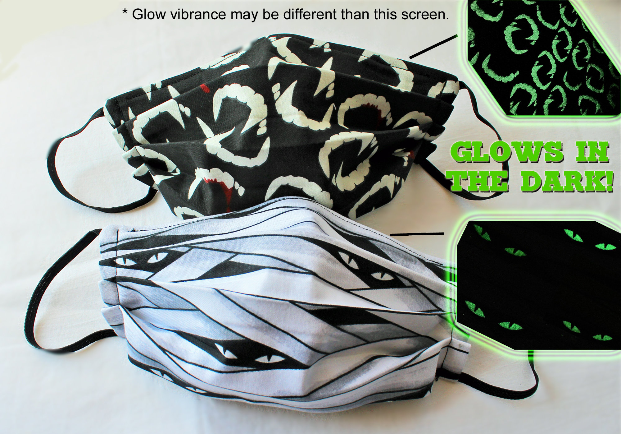 Glow in the Dark Spooky Halloween Cloth Face Mask- 4 Ply With Nose Wire ...