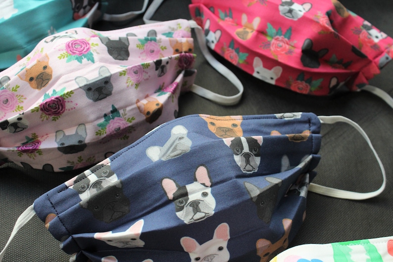 French Bulldog Cloth Face Mask-4 Ply With Nose Wire- 100% Cotton ...