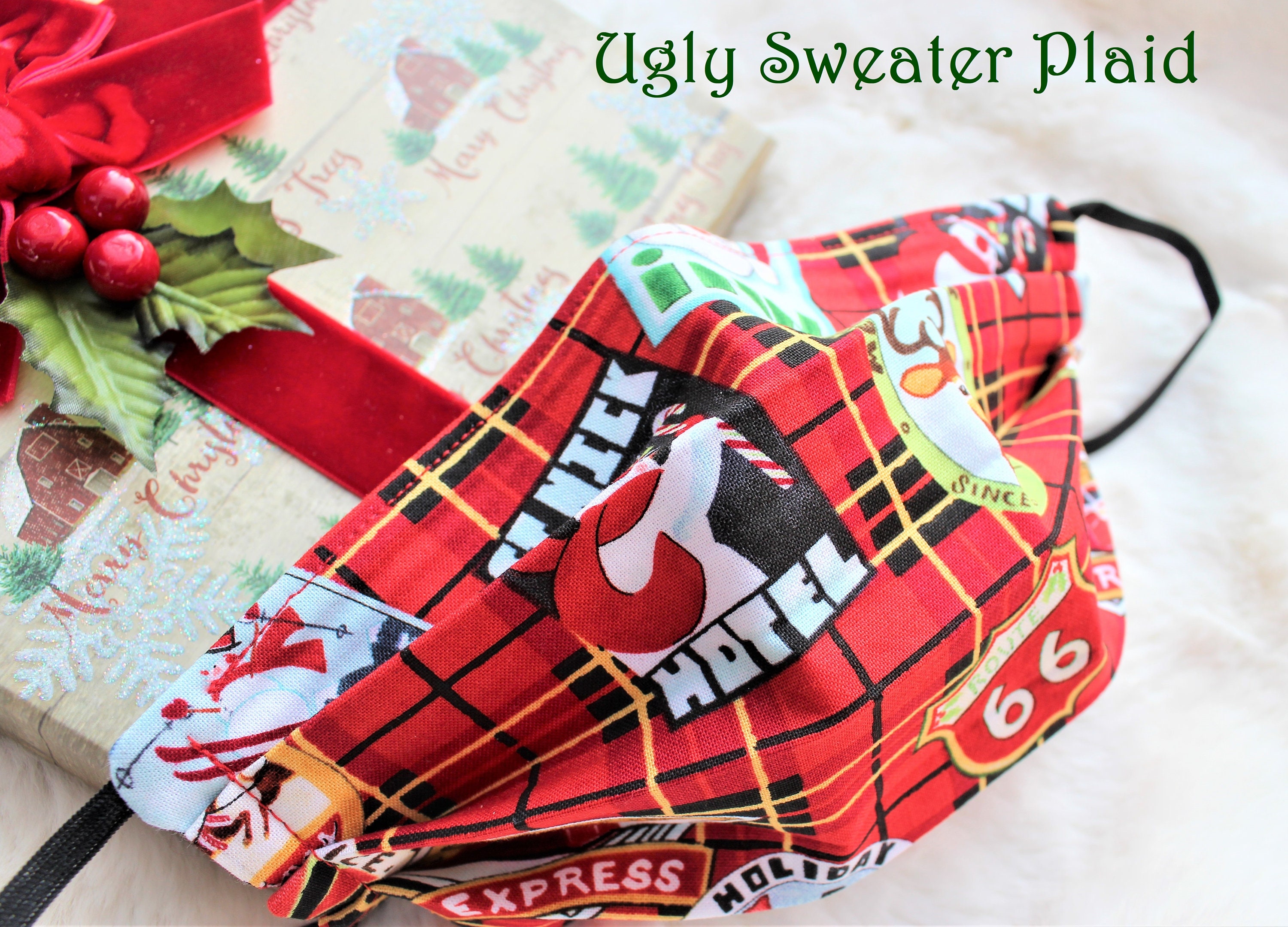 Holiday Cloth Face Mask- 4 Layers With Nose Wire 100% Cotton Christmas ...