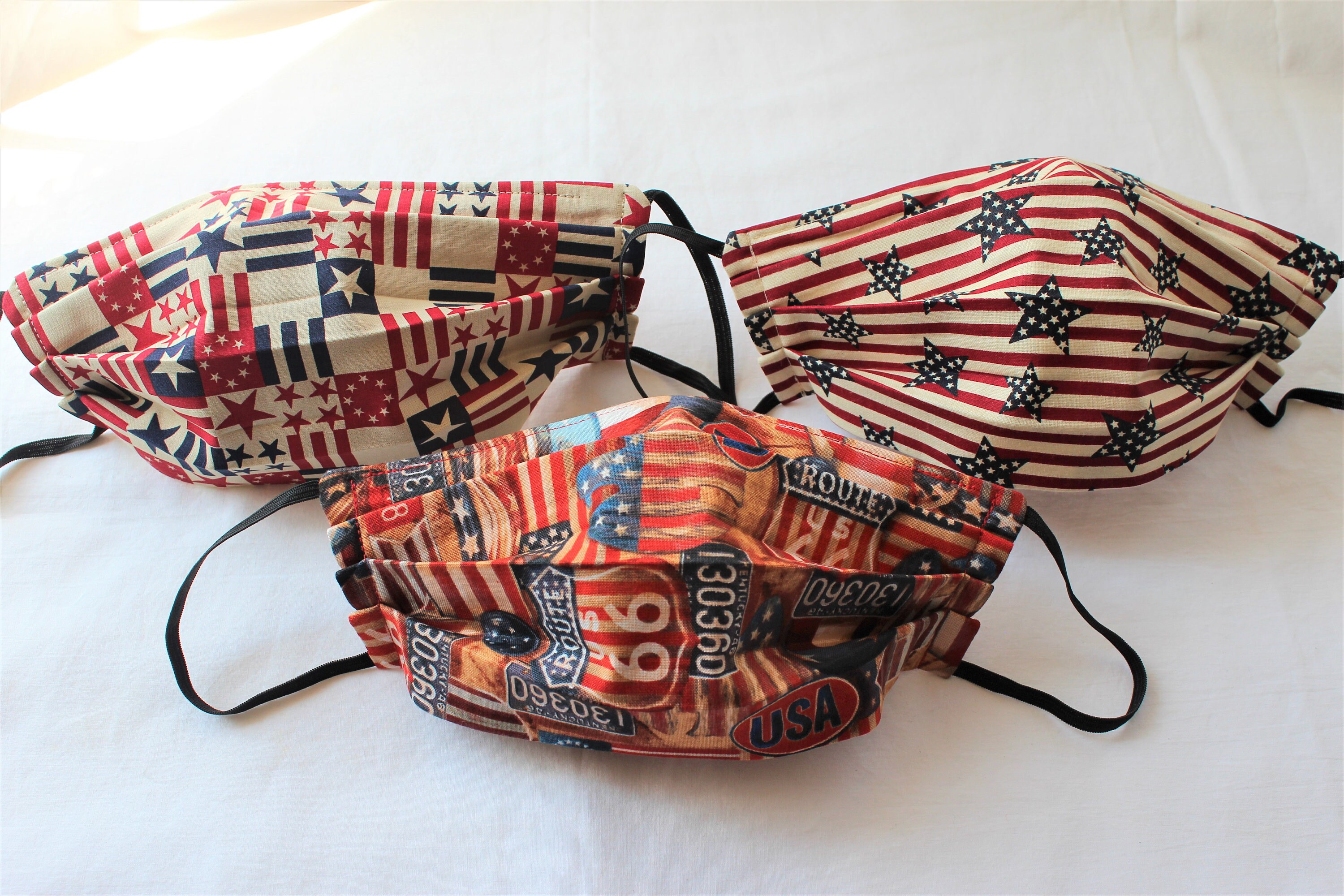 Patriotic Face Mask- 4 Ply With Nose Wire 100% Cotton American, Made in ...