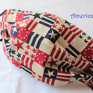 Patriotic Face Mask- 4 Ply With Nose Wire 100% Cotton American, Made in ...