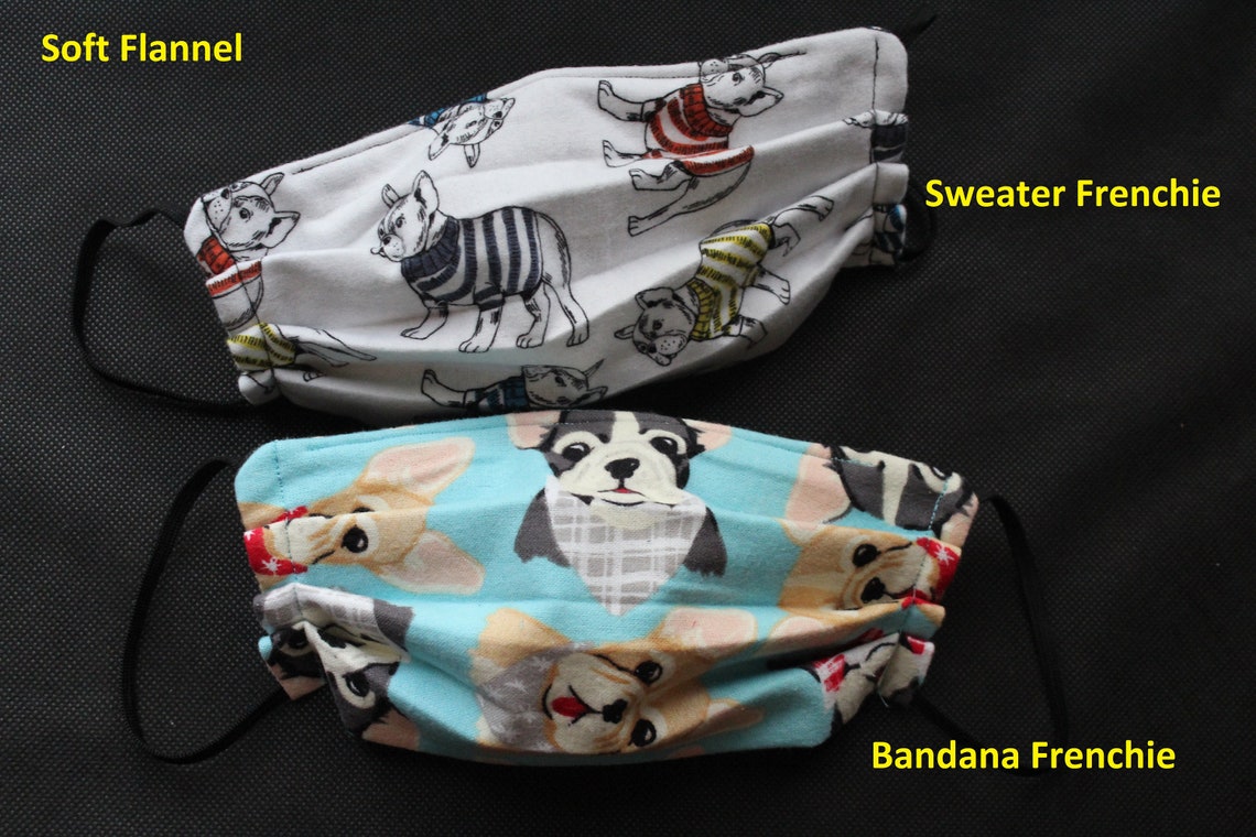 French Bulldog Cloth Face Mask-4 Ply With Nose Wire- 100% Cotton ...