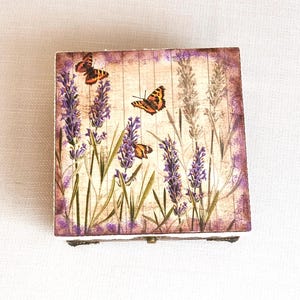 Wooden Tea Box With 4 Compartments, Lavender Print, Gift for Tea Lovers ...