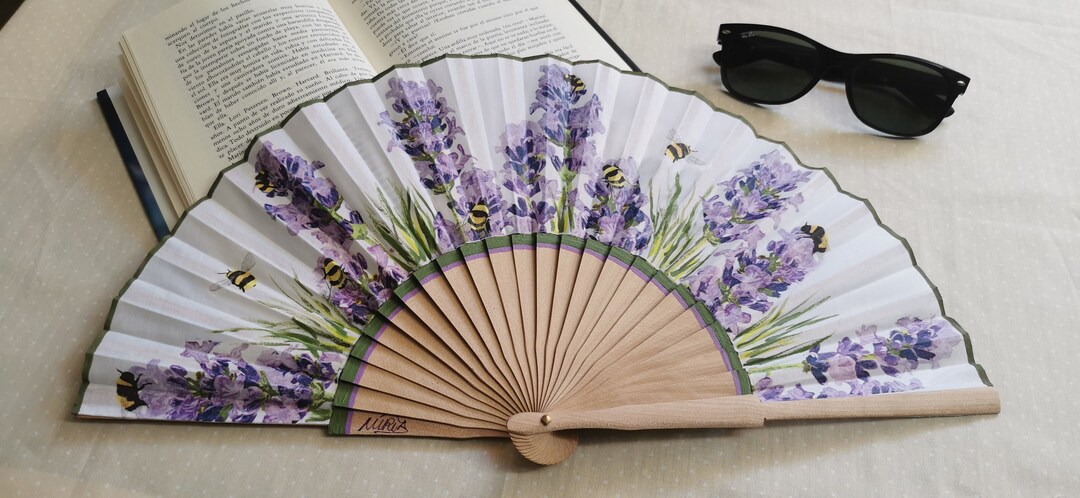 White Hand Fan With Lavender Flowers, Fan Decorated With Decoupage, Fan ...