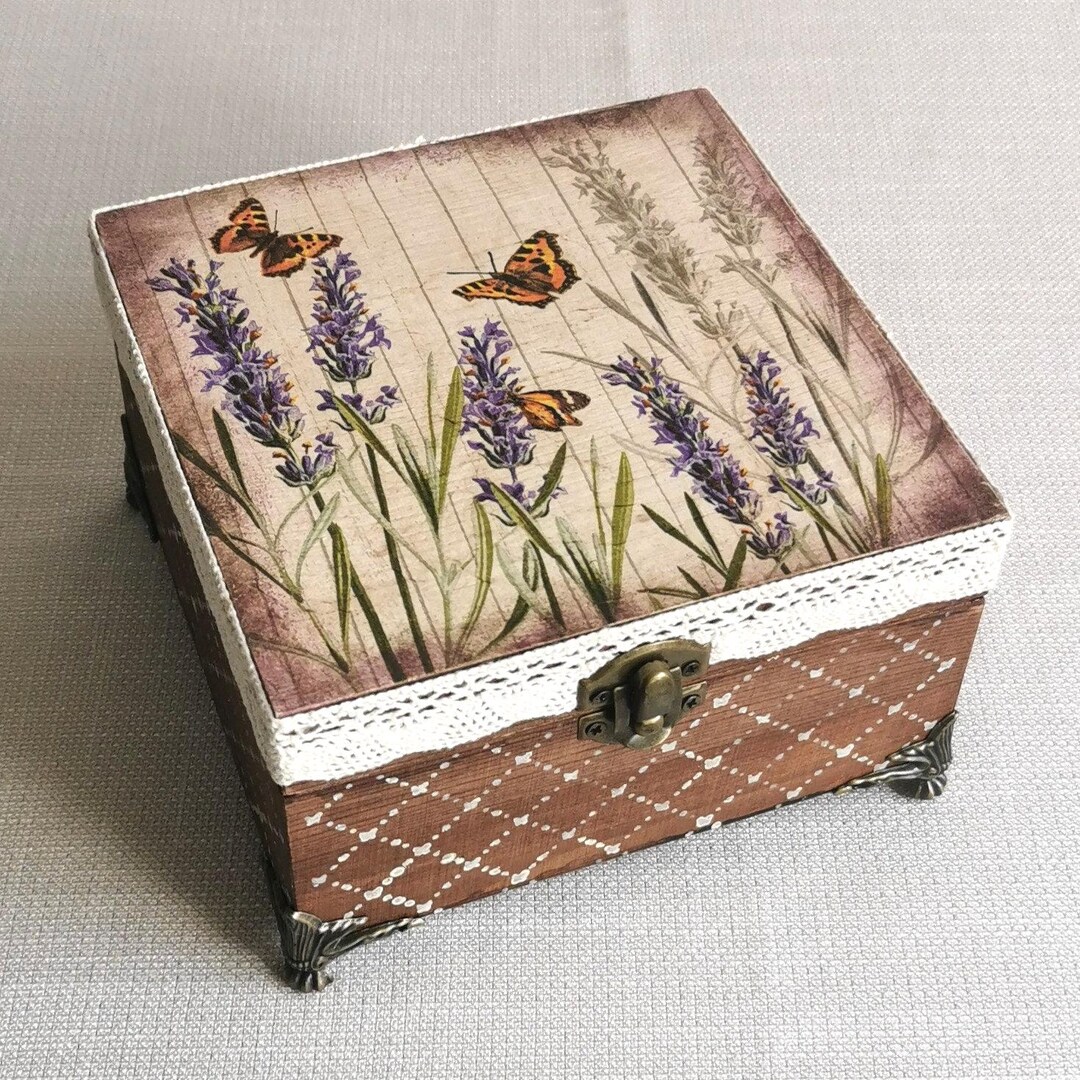 Wooden Tea Box With 4 Compartments, Lavender Print, Gift for Tea Lovers ...