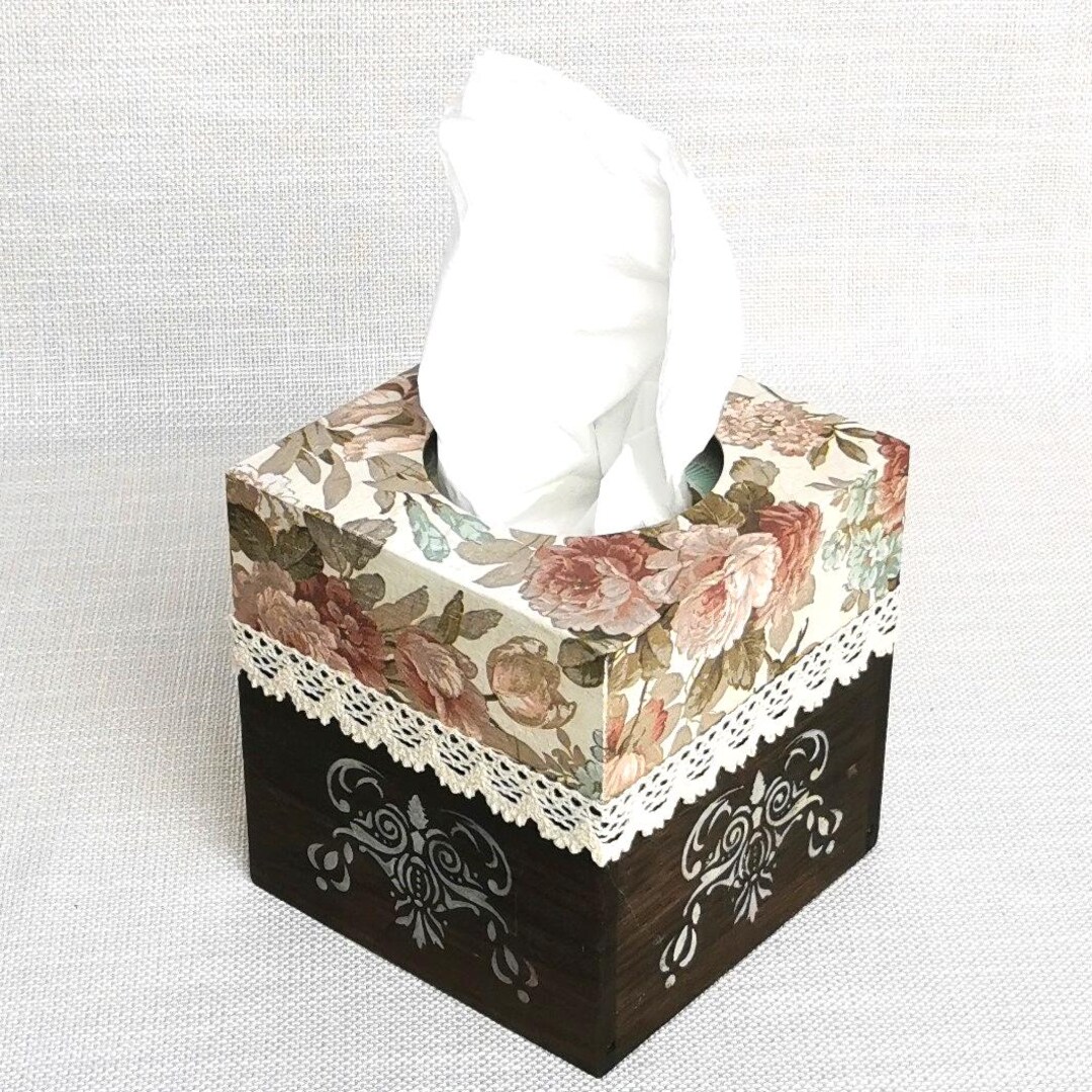 Vintage Style Wooden Tissue Box Cover With Elegant Floral Design, Fancy ...