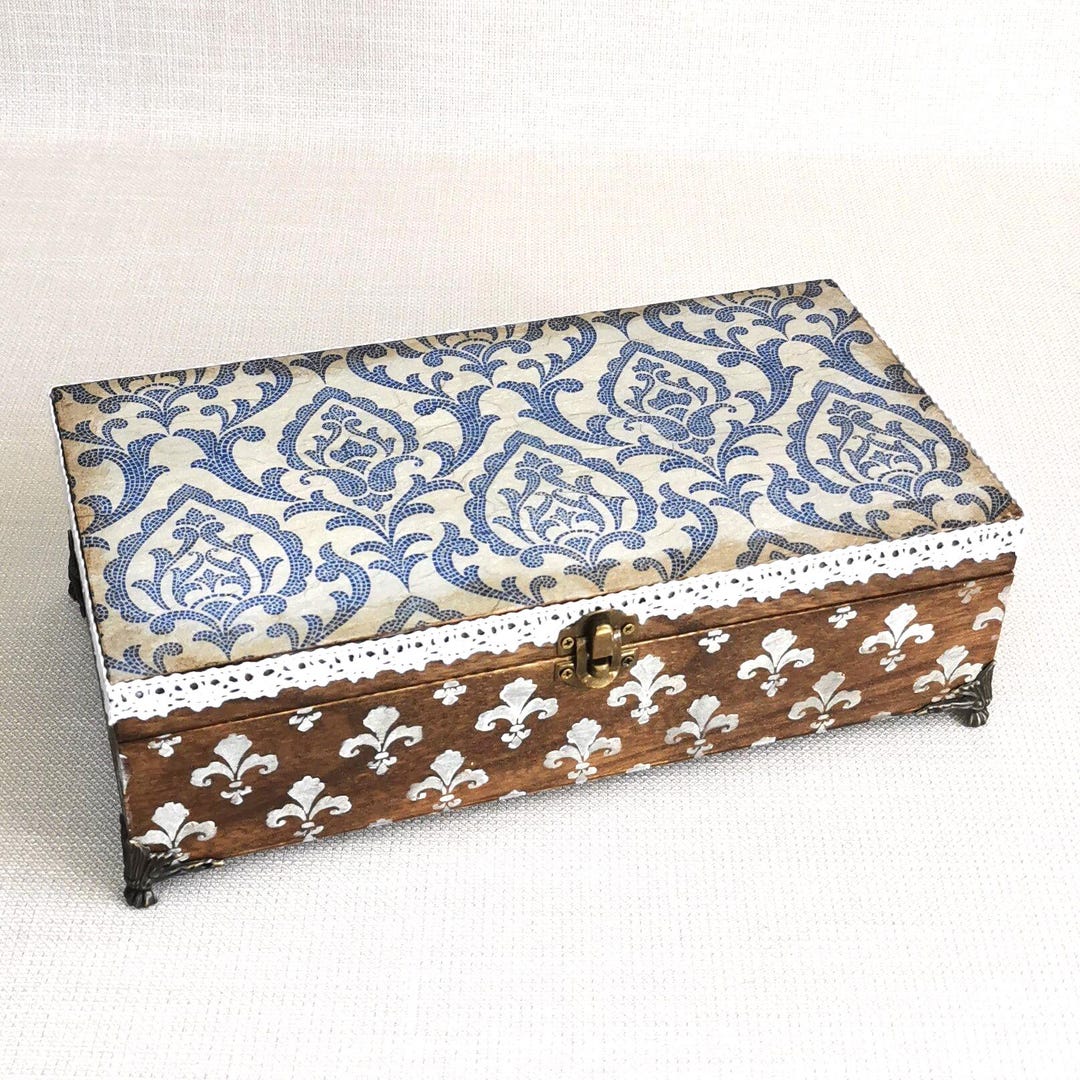 Customizable Decorated Wooden Tea Box, Box 8 Compartments, Vintage ...