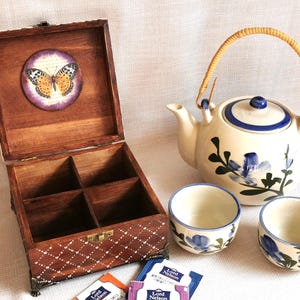 Wooden Tea Box With 4 Compartments, Lavender Print, Gift for Tea Lovers ...