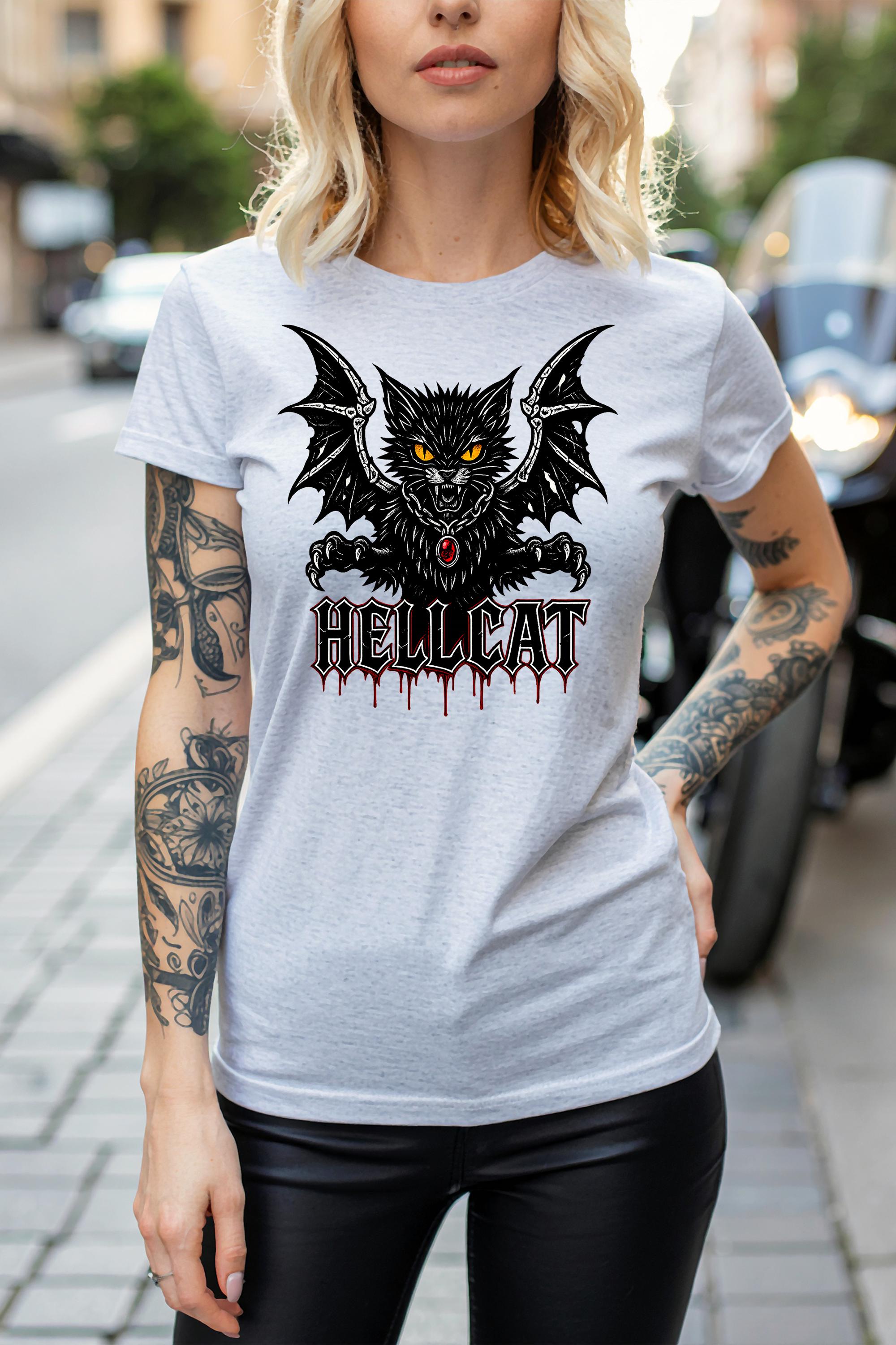 Hellcat Black Cat PNG, Gothic Tattoo Style Biker T-shirt Design ...