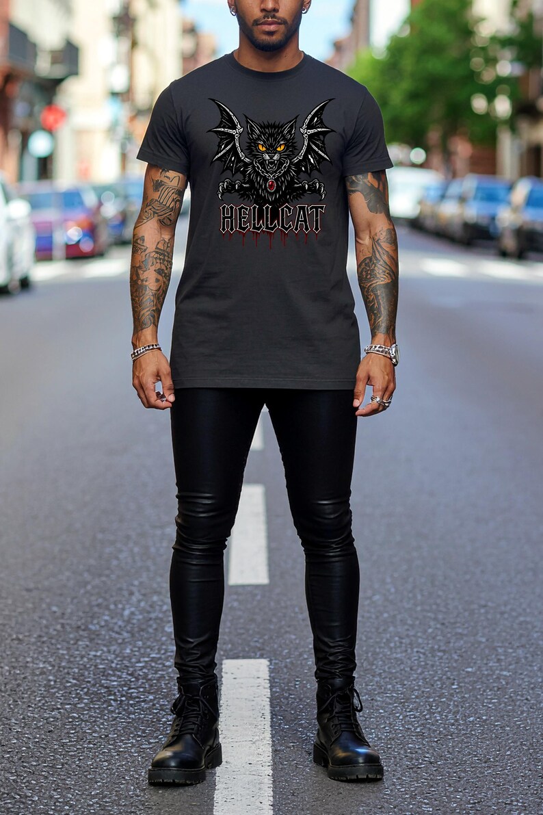 Hellcat Black Cat PNG, Gothic Tattoo Style Biker T-shirt Design ...