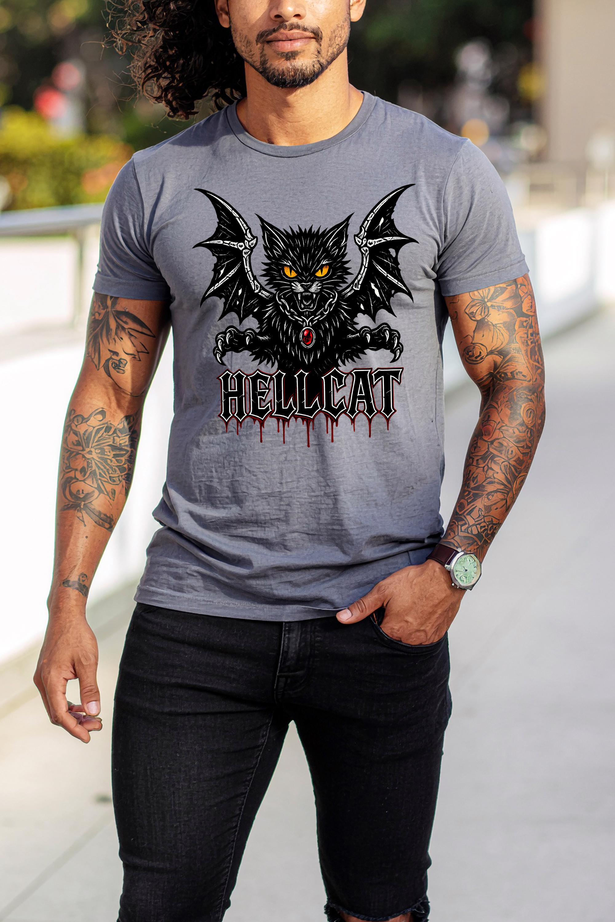 Hellcat Black Cat PNG, Gothic Tattoo Style Biker T-shirt Design ...