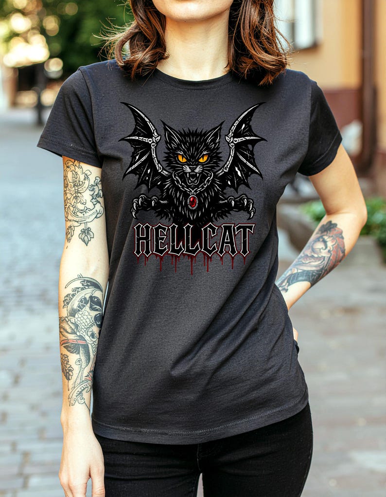 Hellcat Black Cat PNG, Gothic Tattoo Style Biker T-shirt Design ...