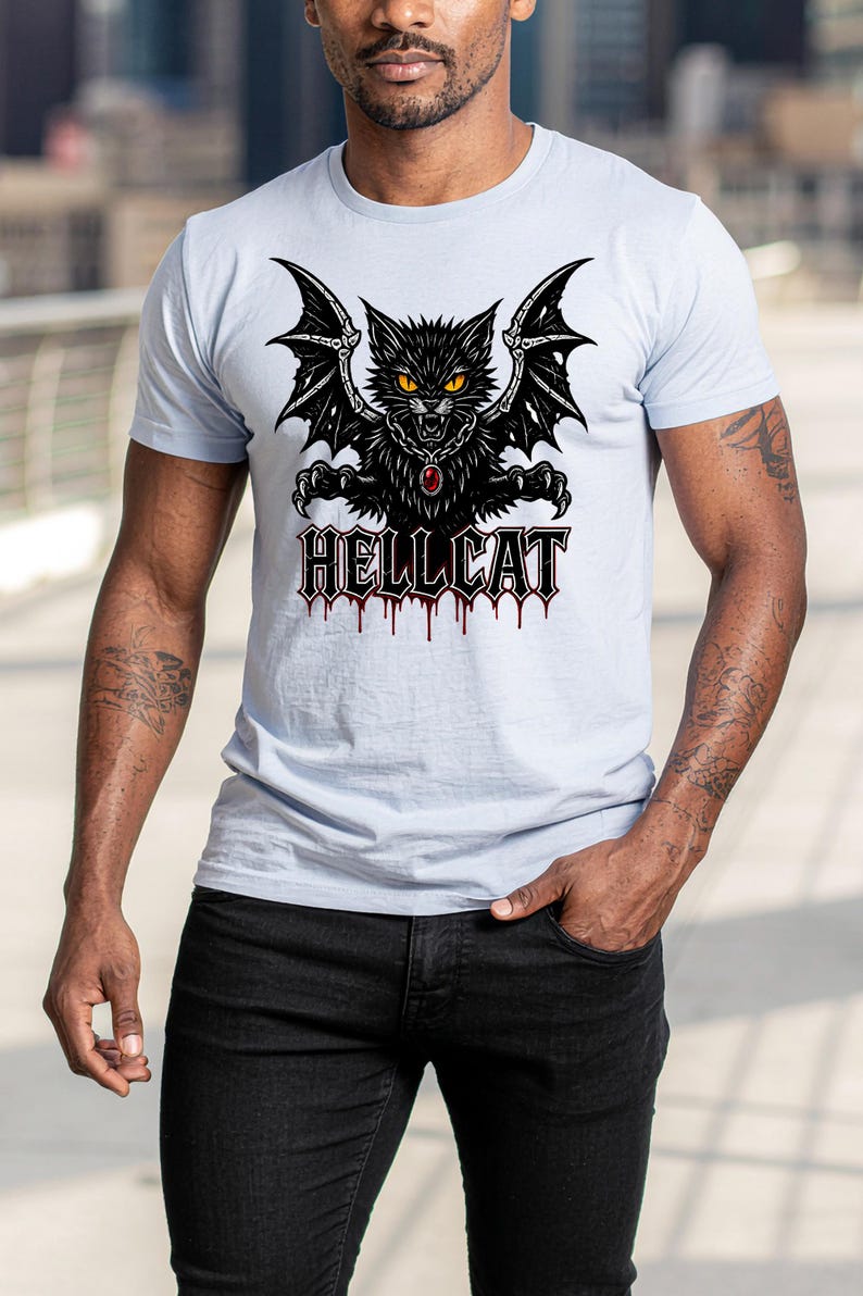 Hellcat Black Cat PNG, Gothic Tattoo Style Biker T-shirt Design ...