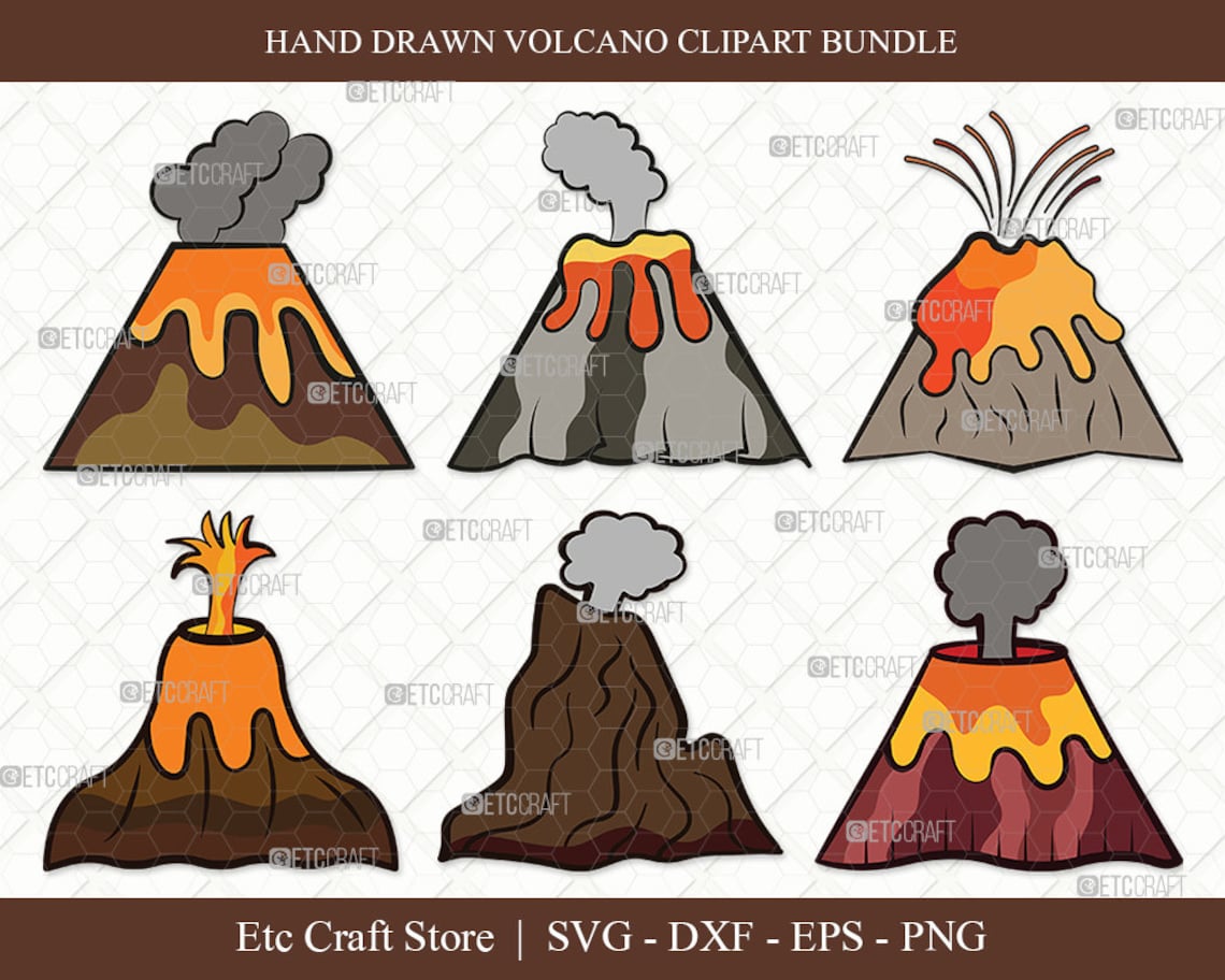 Volcano Clipart SVG Cut File Lava Svg Smoke Svg Mountian - Etsy