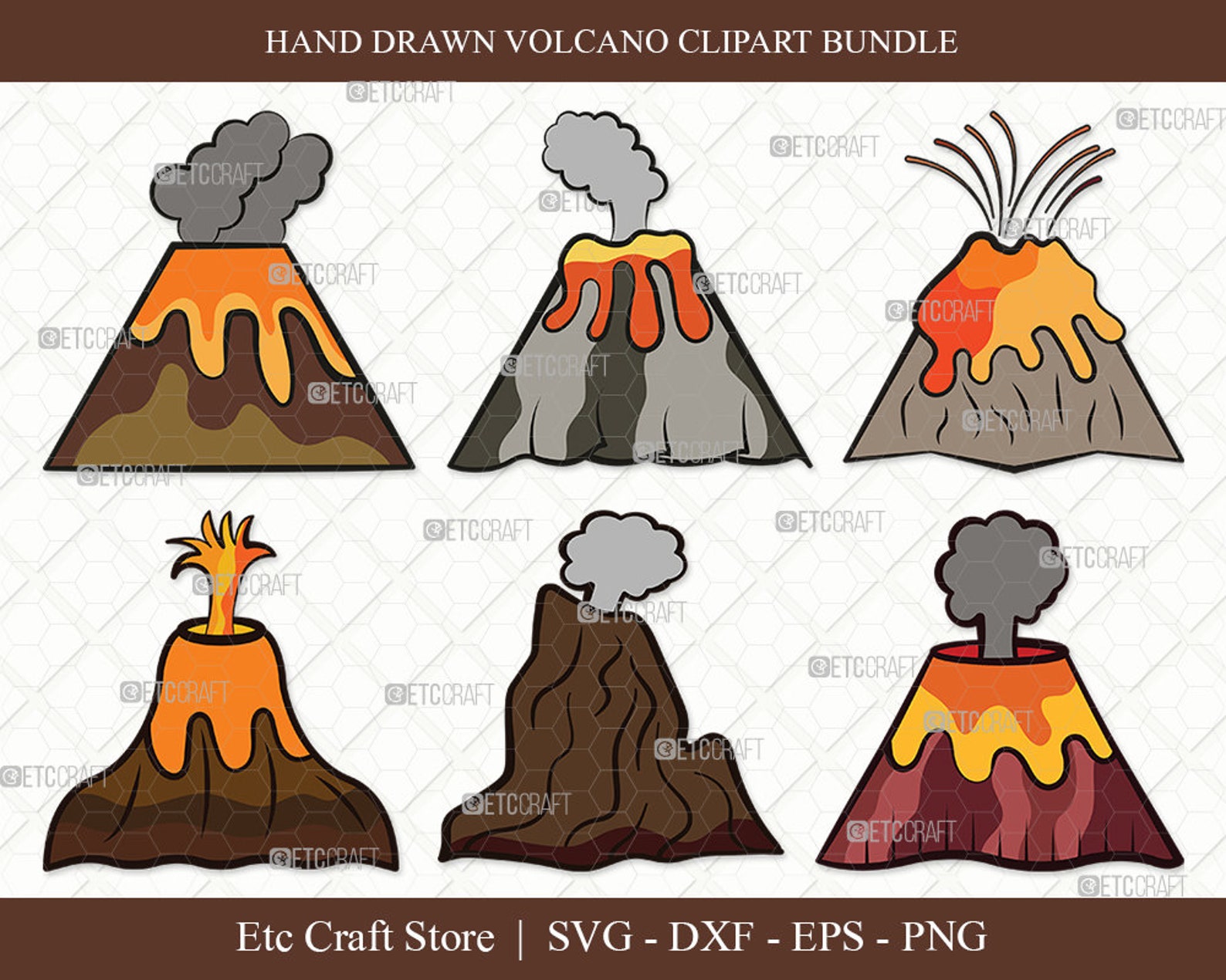 Volcano Clipart SVG Cut File | Lava Svg | Smoke Svg | Mountian Svg ...
