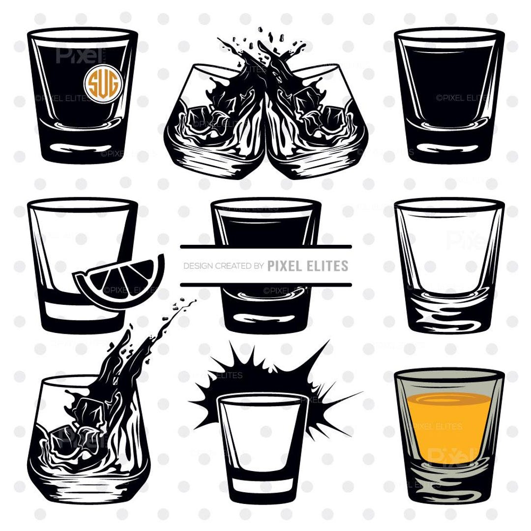 Shot Glass SVG Bundle | Toast Glass Cricut Cut File | Monogram Clipart ...