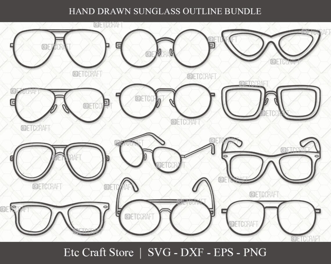 Sunglass Outline SVG Sunglass Svg Aviators Sunglasses Svg - Etsy