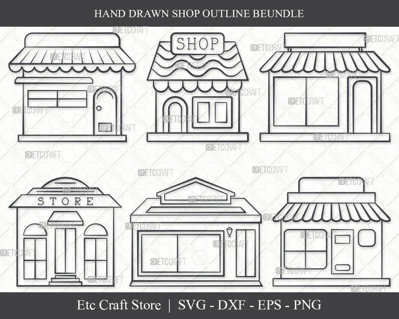 Shop Outline SVG Bundle: Hand-drawn Storefronts (digital Download) - Etsy