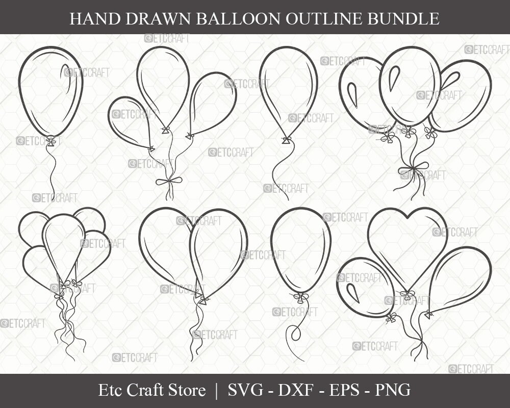 Balloon Outline SVG Cut File Balloon Svg Balloon String | Etsy